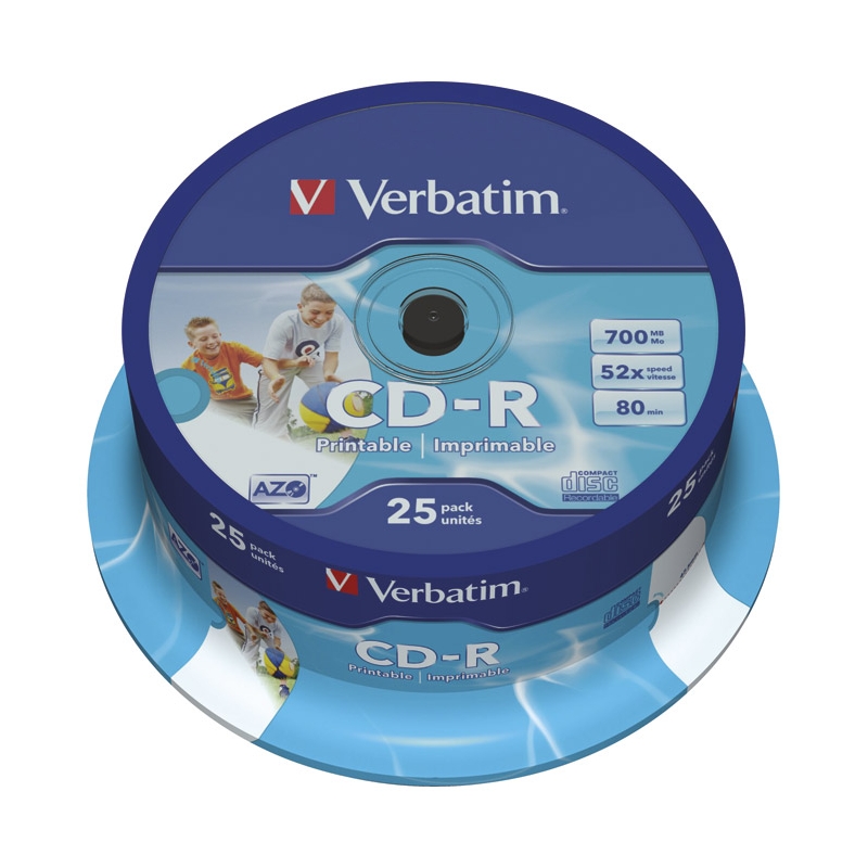 CD-R 700/80 52x Spindl AZO Printable Pk25 Verbatim 43439