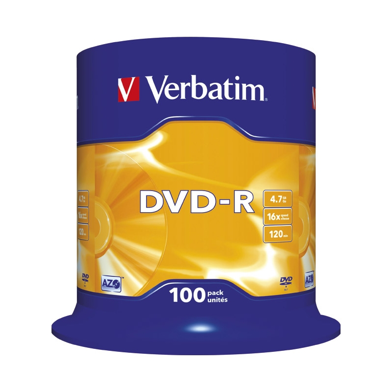 DVD-R 4,7/120 16x Spindl Mat Silver Pk100 Verbatim 43549