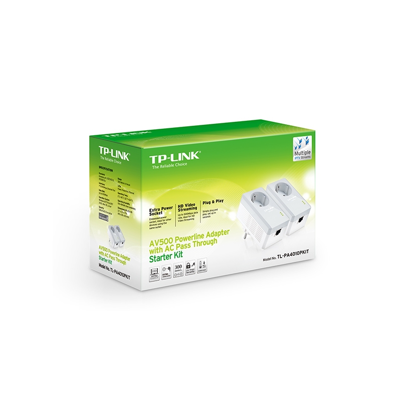 Powerline Adapter TP-LINK TL-PA4010P KIT AV600/600Mbps/Homeplug AV/Uticnica/300m