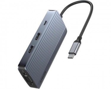 ANKER USB-C Data Hub, 8u1, Triple Display, PD 85W doking stanica siva