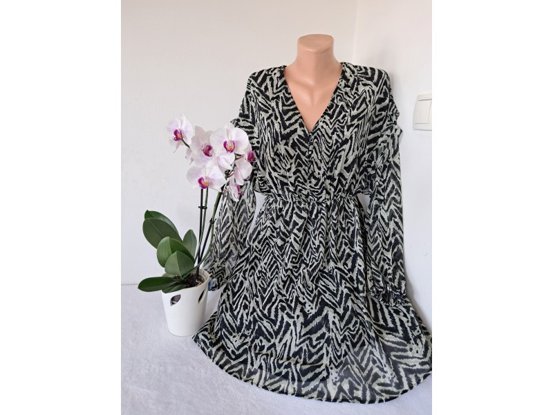 MANGO mini zebra haljina dugi rukavi vel S