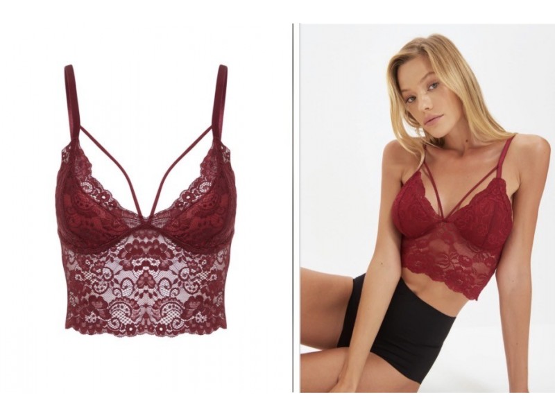 Trendyol bustier bordo čipka 40 NOVO