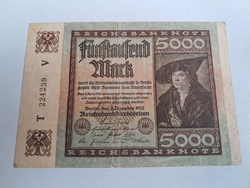 Germany 5000 Mark 1922. (P-81a) VF