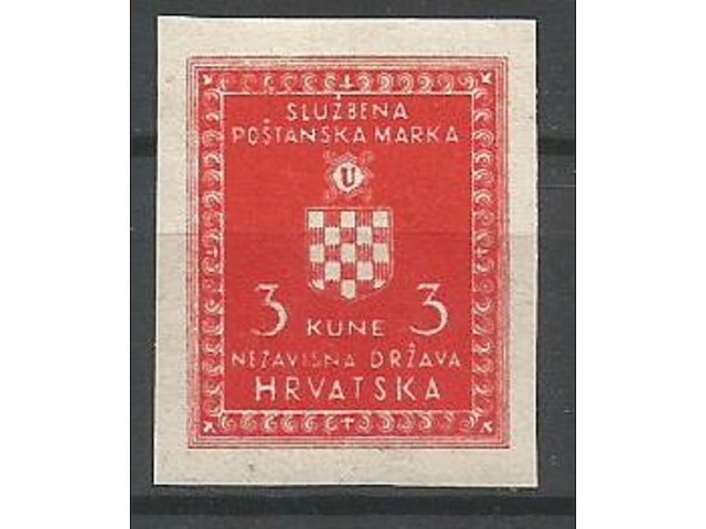 NDH,Službene 3 kune 1942.,nezupčana,čisto