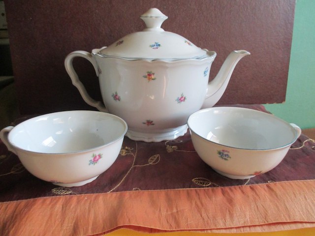 Češki porcelan čajnik + 2 šolje  EPIAG D F. 1938-1945