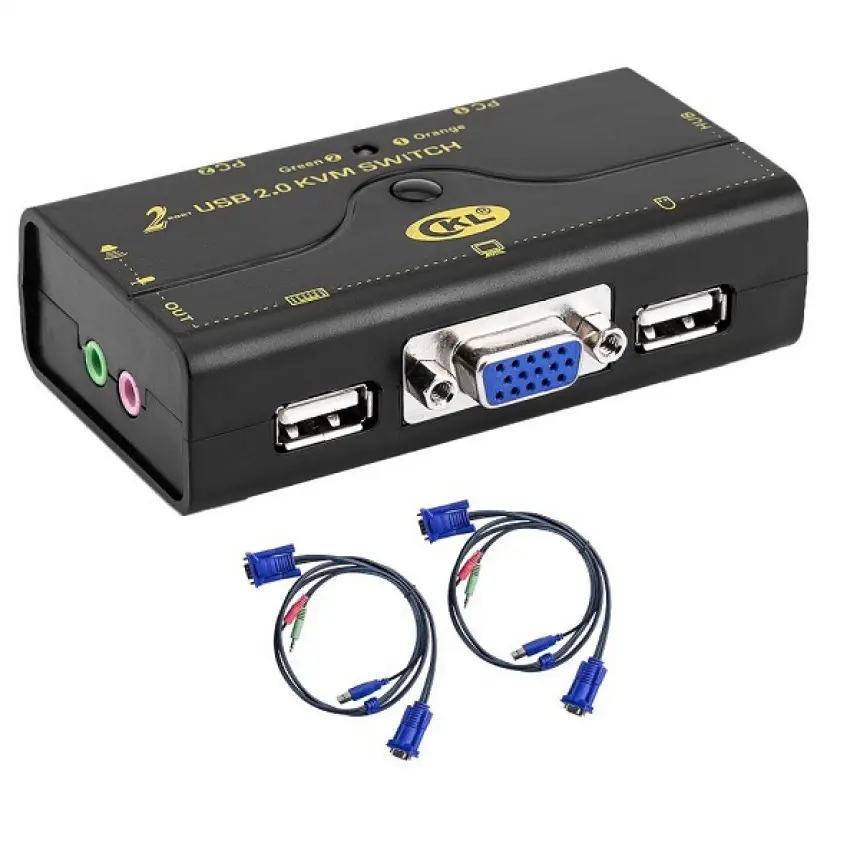 KVM VGA svič CKL-21UA 2 ports USB + 2 cables USB - bandwidth 250MHz, 2048x1536p, with audio & microhpone