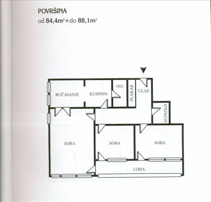 Blok 45,J.Gagarina, J-Z, 2.5/3.5,85m2,lođa,5/13
