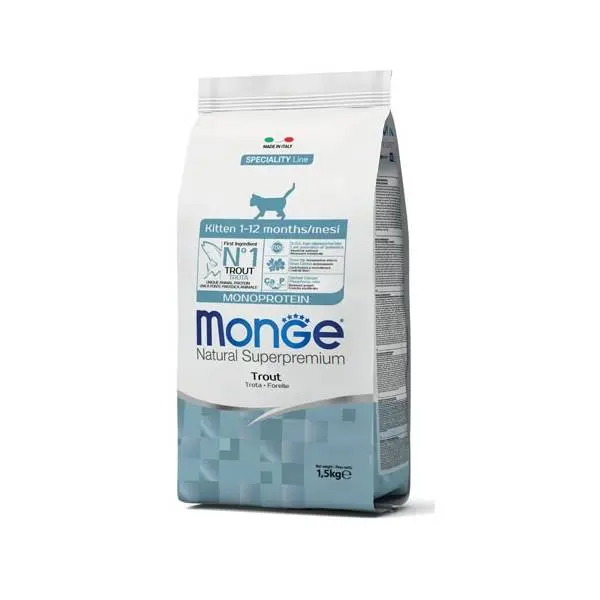 MONGE Suva hrana za mačiće Kitten monoprotein pastrmka 1.5kg