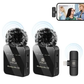 PULUZ PU647B DUAL WIRELESS LAVALIER MICROPHONE WITH LIGHTNING RECEIVER - 2 PCS. - BLACK