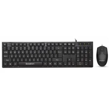 BOSSTON D5200 USB WIRED KEYBOARD AND 1000 DPI ERGONOMIC MOUSE SET - BLACK