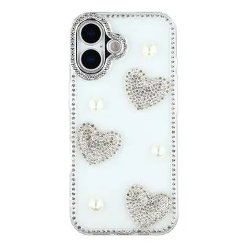 IPHONE 16 SPARKLING LOVE AND PEARL HYBRID CASE
