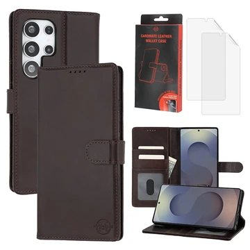 SAMSUNG GALAXY S25 ULTRA MYTPHONE CARDMATE LEATHER WALLET CASE - DARK BROWN