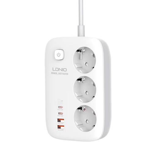 Produzni kabl LDNIO SE3436 3250W EU 3 uticnice + 2xUSB QC 60W, 2xPD 65W, PPS, GaN 2m beli