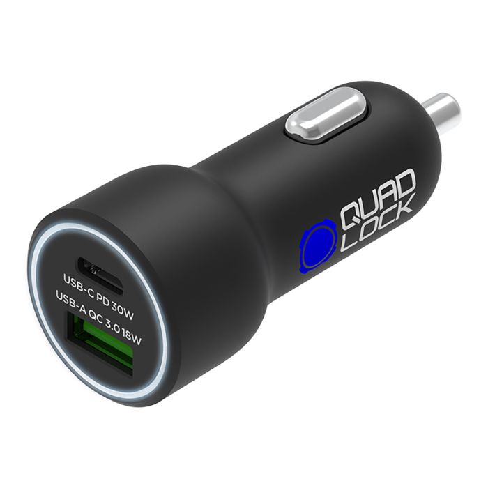 PUNJAČ QUAD LOCK ZA AUTO 48W DUAL USB-C PD + USB-A QC3.0
