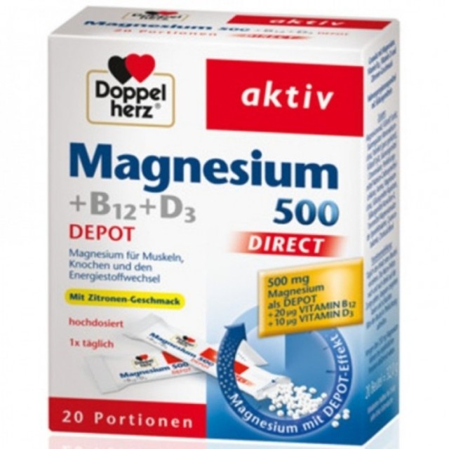 DOPPELHERZ AKTIV MAGNEZIJUM 500 + B12 + D3 20 DIREKT KESICA