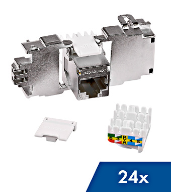 Modul RJ45 Cat.6A STP 10Gb (SFA),4PPoE 100W, Ed.2.2/24 kom
SFA, 4PPoE 100W, Toolless Line (tip HSEMRJ6GWA), PAK=24 kom