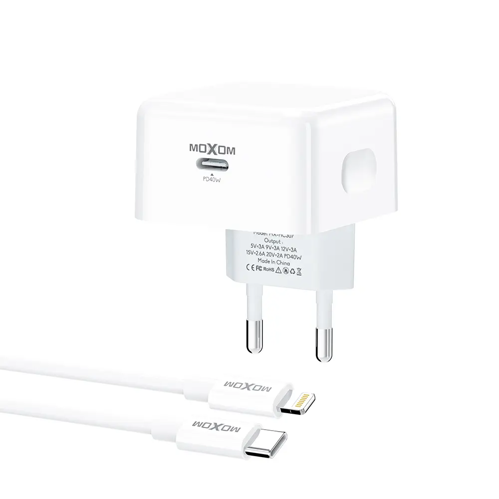 Kućni punjač MOXOM MX-HC307 40W Type C na Lightning beli