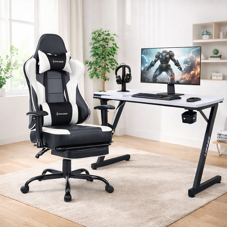 Set Gaming stolica 8280 White + Gaming sto GT22 - White