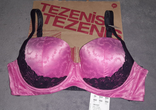 Tezenis roze saten srca crna cipka 80D NOVO!%
