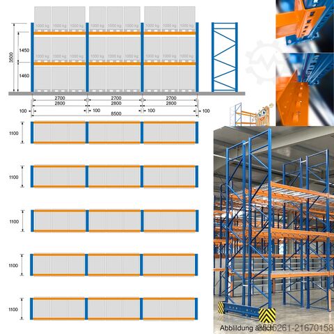 Paletni regali
TOTAL-REGAL - 5 x 8,5 m lang, 3,5 m hoch 20 Rahmen, 60 Traversen, 3t je Ebene