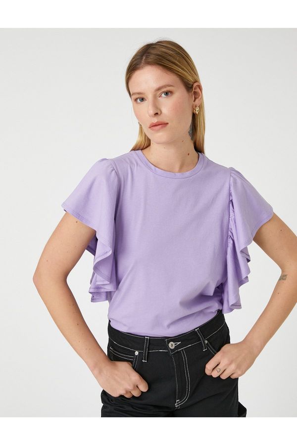 KOTON RUFFLED SLEEVES T-SHIRT CREW NECK COTTON