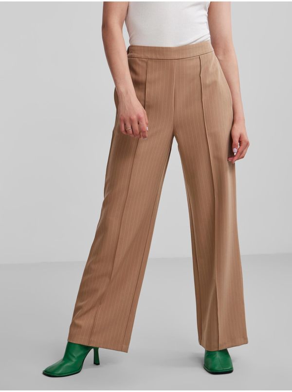 WOMEN'S BROWN STRIPED WIDE TROUSERS PIECES BOSSY - WOMEN'S