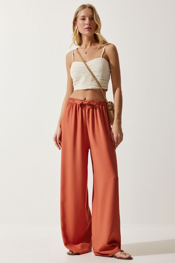 HAPPINESS İSTANBUL WOMEN'S PEACH FLOWY KNITTED PALAZZO TROUSERS