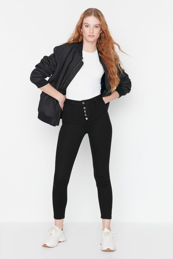 TRENDYOL BLACK HIGH WAIST SKINNY JEANS WITH BUTTONS IN THE FRONT