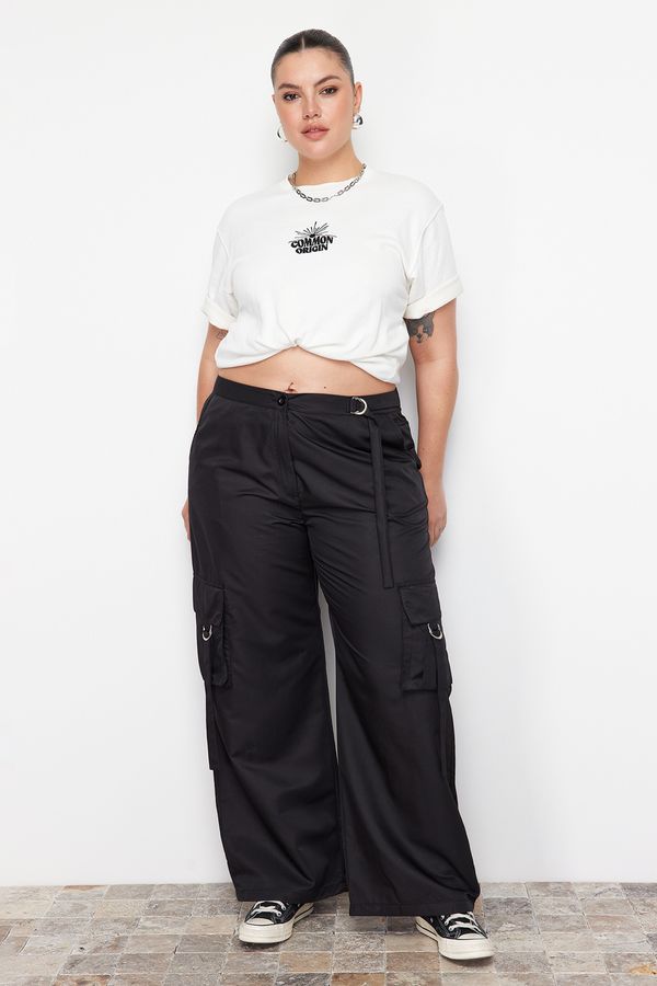 TRENDYOL CURVE BLACK WIDE LEG PARACHUTE WOVEN TROUSERS