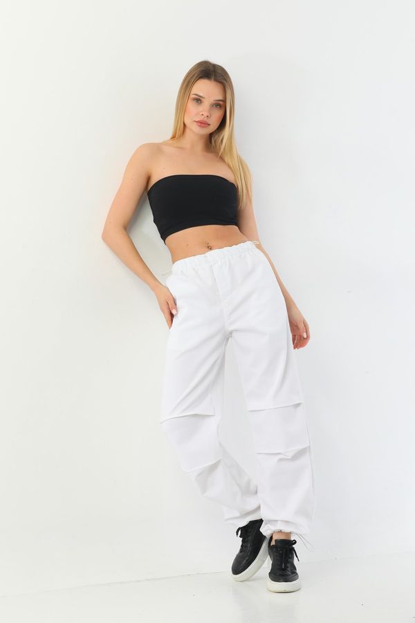 BİKELİFE WOMEN'S WHITE PAJAMAS PARACHUTE PANTS