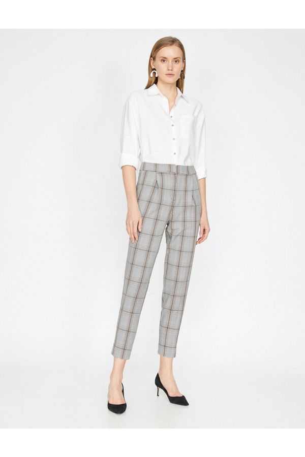 KOTON WOMEN'S BLUE/GREY CHECK PANTS