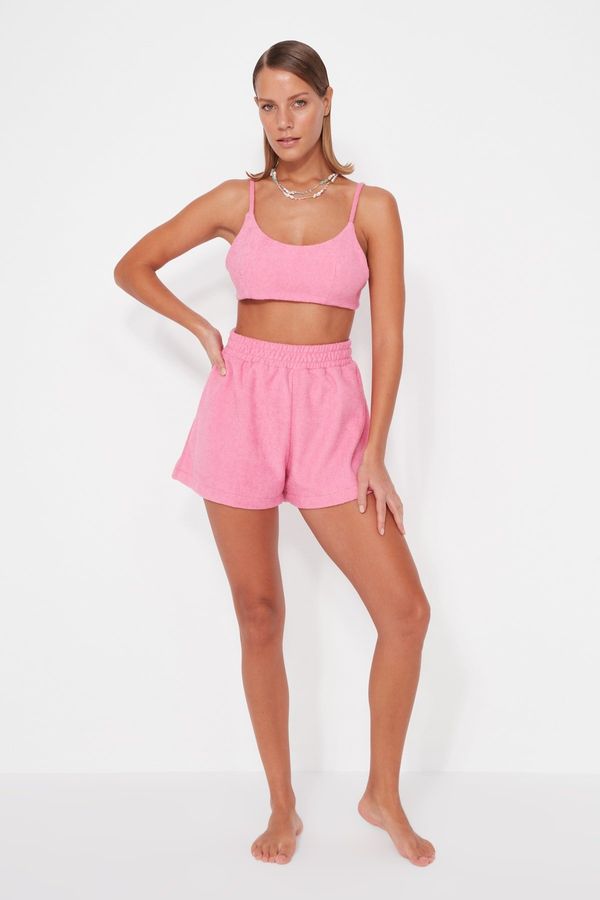 TRENDYOL FUCHSIA KNITTED TOWEL BLOUSE SHORT SET