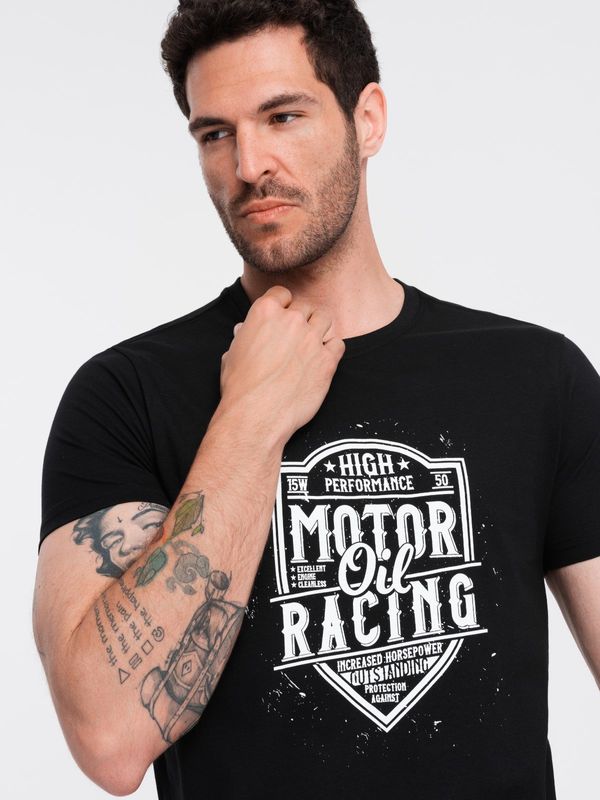 OMBRE MEN'S MOTORCYCLE STYLE PRINTED T-SHIRT - BLACK