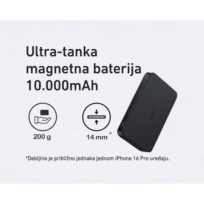 MagGo 10000mAh, 15W, magnetno bežični power bank, crni