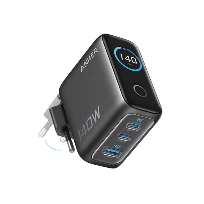 140W zidni punjač 4-porta (3x USB-C, 1x USB-A), tamno sivi, USB-C kabl