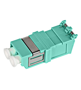 FO Adapter LCdx OM3,bez boč.prirubnice,aqua,CLASSIC
LC/UPC duplex, bez bočne prirubnice