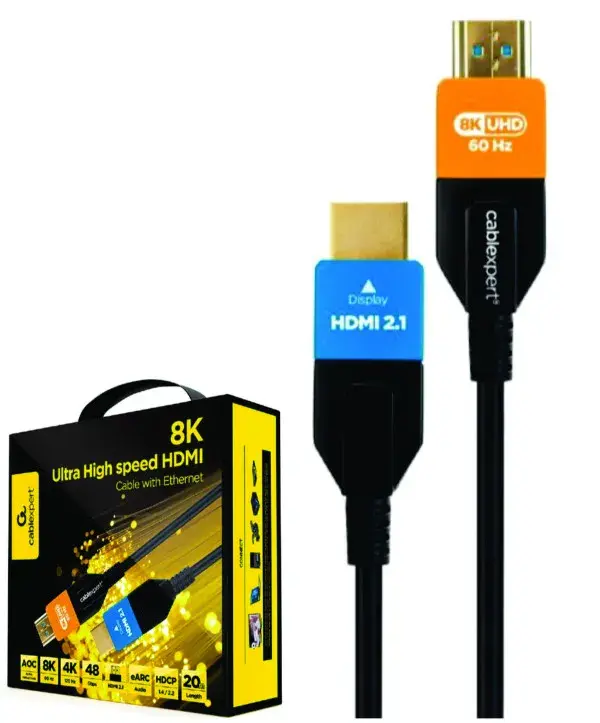 Gembird CC-HDMI8K-AOC-20M Aktivni optički HDMI kabal 2.1 8K UHD ULTRA High speed sa Ethernet, 20m, Crni