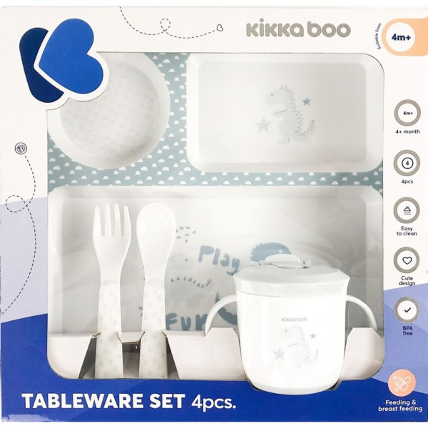 Kikka Boo Set posuđa 4 dela Dinosaur Blue