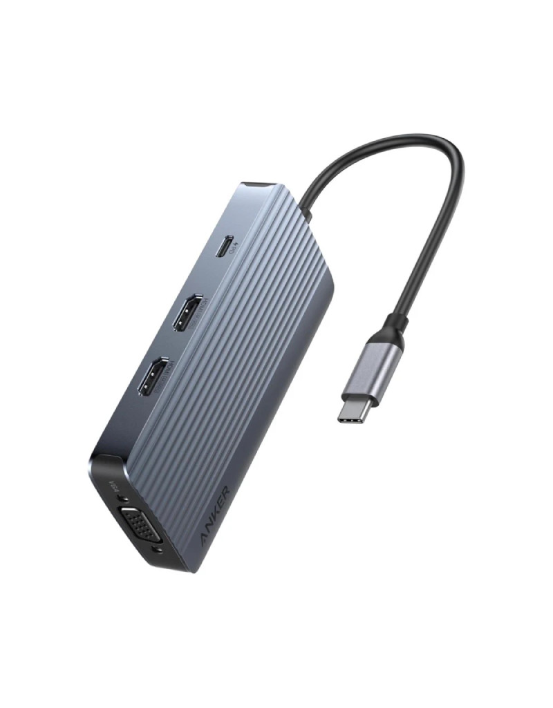 ANKER USB-C Data Hub, 8u1, Triple Display, PD 85W doking stanica siva