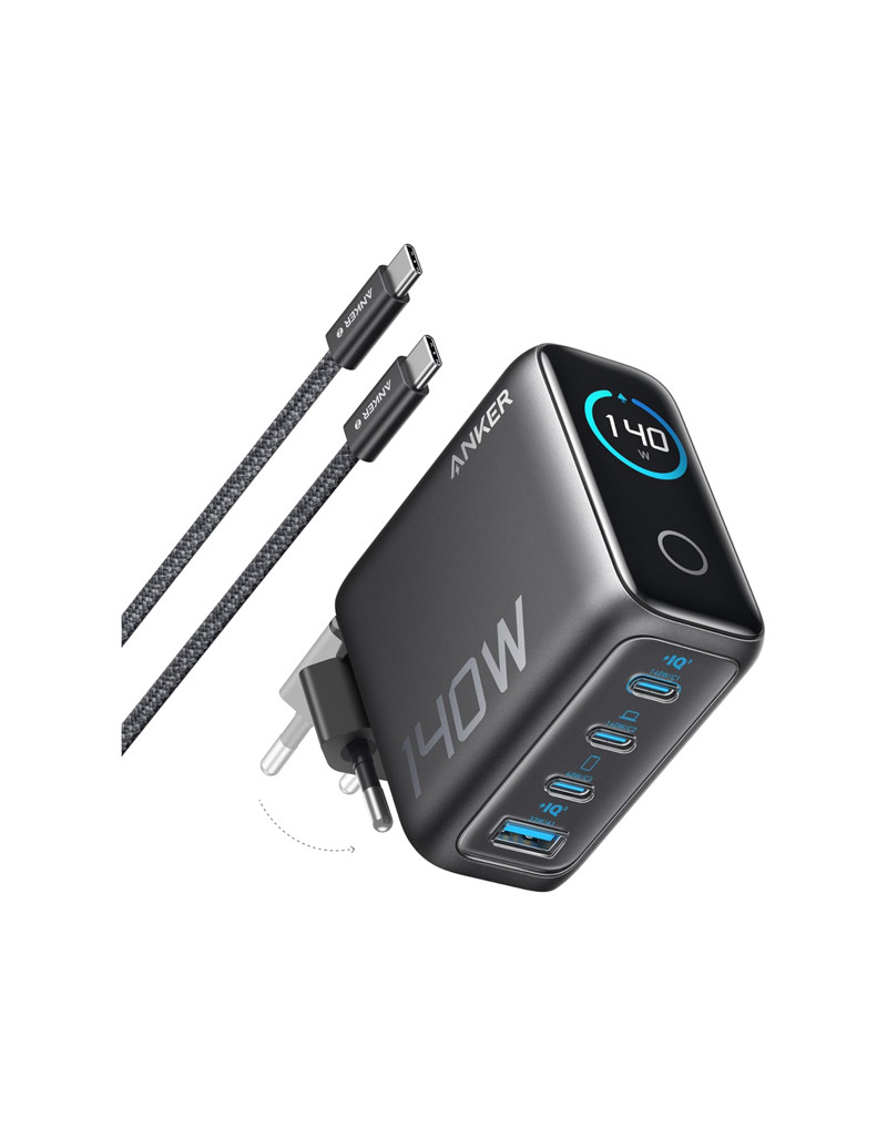 ANKER 140W zidni punjac 4-porta (3x USB-C, 1x USB-A), tamno sivi, USB-C kabl