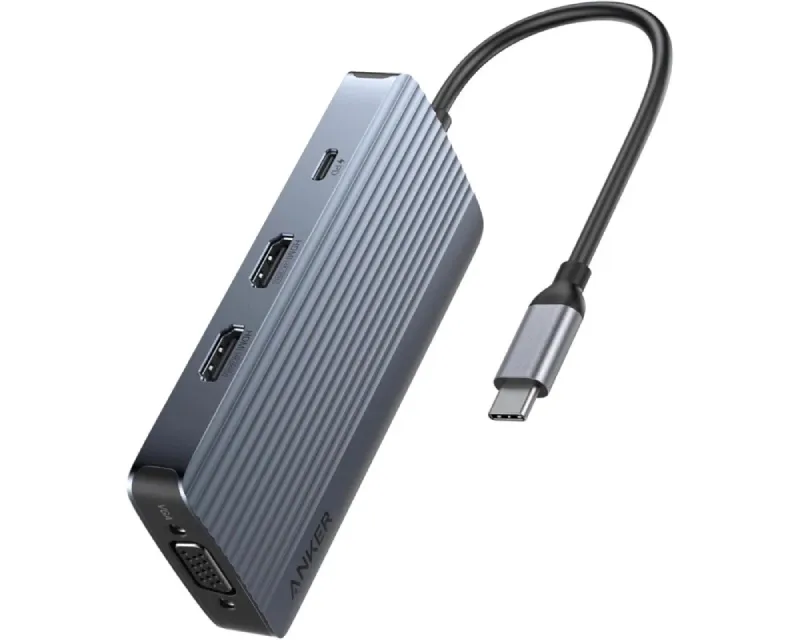 ANKER USB-C Data Hub, 8u1, Triple Display, PD 85W doking stanica siva