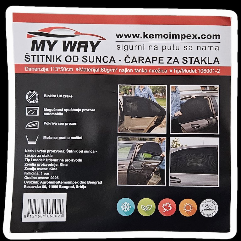 MY WAY - Oprema
ŠTITNIK OD SUNCA-ČARAPE ZA STAKLA