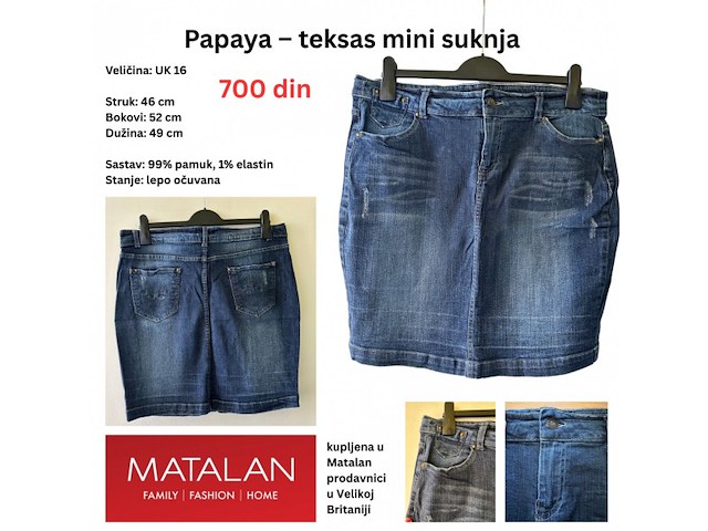 Papaya teksas mini suknja UK16 (Matalan, UK)