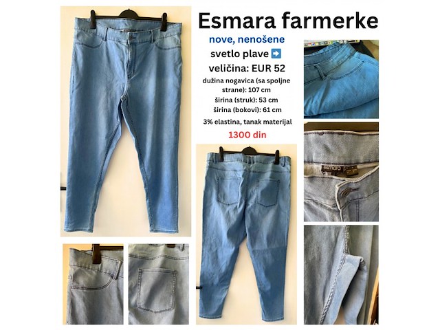 Esmara farmerke EU52 – svetlo plave, lagane, nove