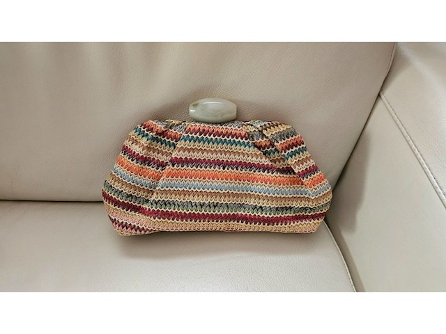 Amalia Petite Gathered Zig-Zag Clutch, raffia