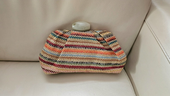 Amalia Petite Gathered Zig-Zag Clutch, raffia