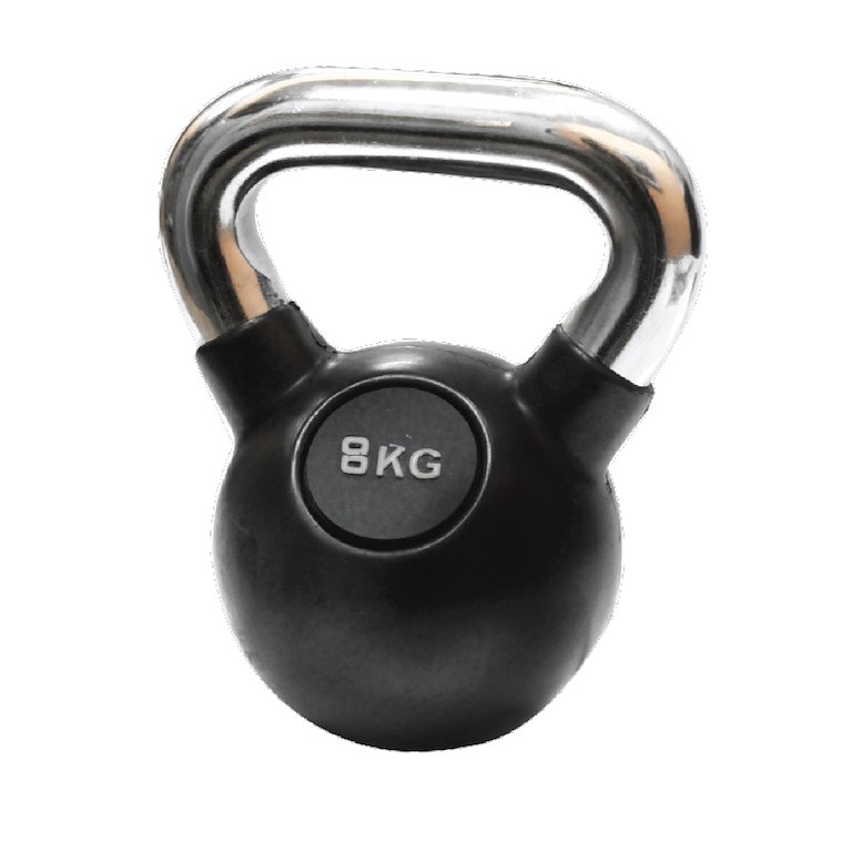 TRENAŽER-KETTLEBELL RUČNI TEG GUMIRAN 8kg HROM-CRNI