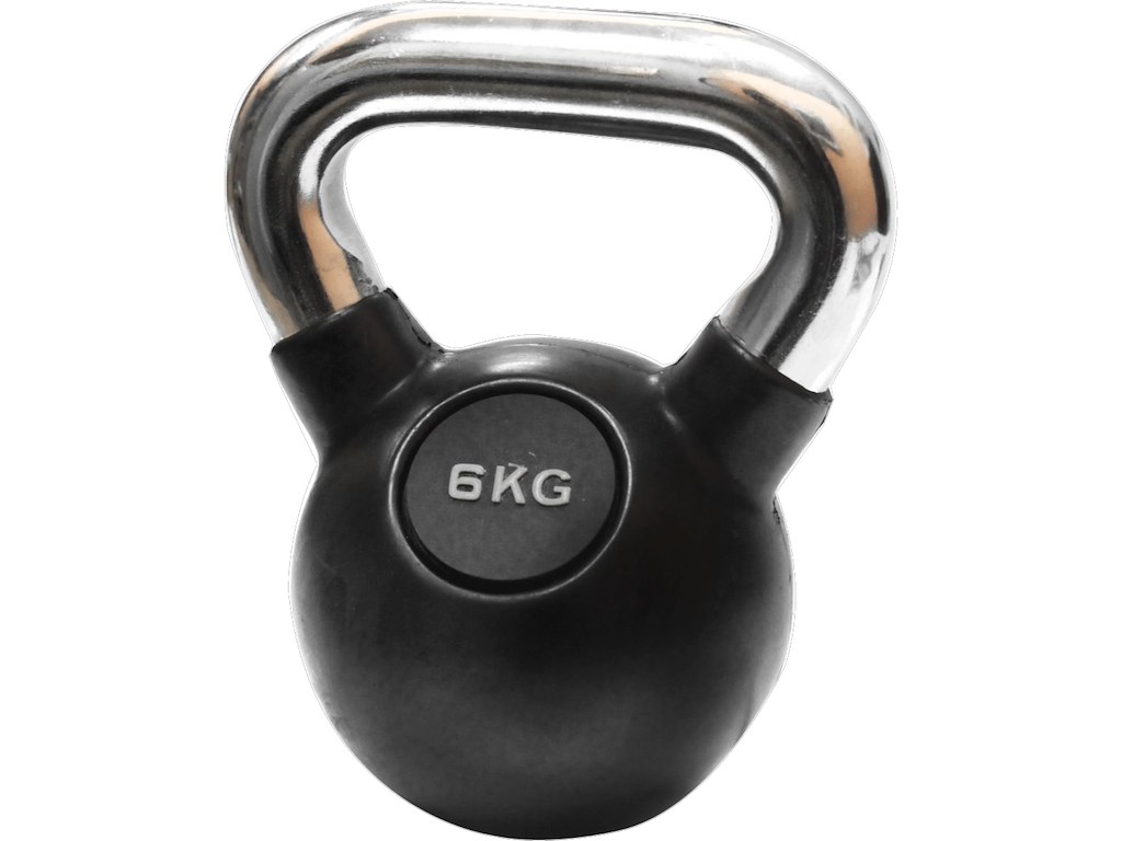 TRENAŽER-KETTLEBELL RUČNI TEG GUMIRAN 6kg HROM-CRNI