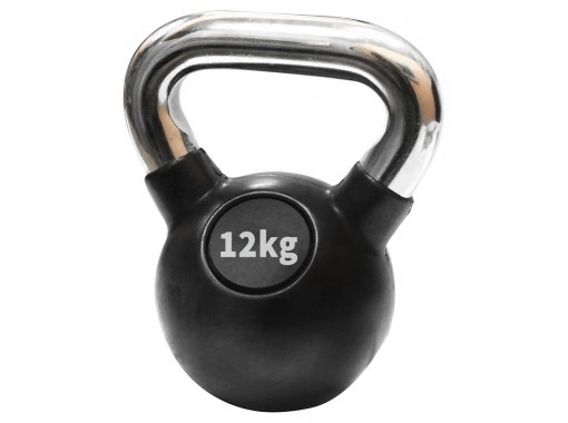 TRENAŽER-KETTLEBELL RUČNI TEG GUMIRAN 12kg HROM-CRNI