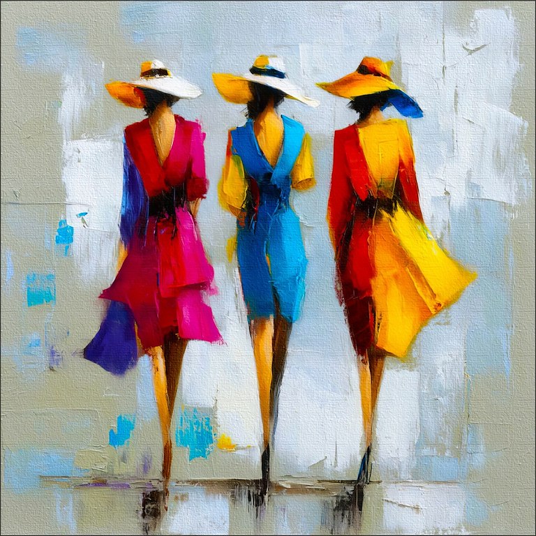 Tri Dame, uramljena slika dimenzije 50x50cm i 70x70cm